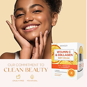 Skin 2.0 Vitamin C & Collagen Face Moisturizer - Dermatologist Tested, Anti-Aging, Skin Tightening - Brightening, Clean Beauty, Cruelty-Free, Korean Skincare for All Skin Types - 1.69 Fl oz