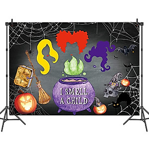 Drink Up Witches Theme Background 5x3ft Halloween I Smell a Child Photography Backdrop Baby Shower Kids Birthday Trick or Treat Party Decorations Boo Bats Pumpkin Dark Night Photo Booth Props