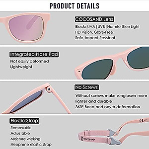 COCOSAND Baby Sunglasses with Strap UV400 Flexible Retro Square for Toddler Kids Boys Girls Age 0-24 Months