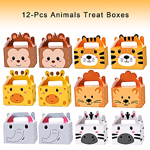 12 Pack Jungle Safari Animals Party Favor Boxes Zoo Animals Theme Happy Birthday Goodies Treat Boxes Jungle Safari Party Candy Gift Bags for Kids Baby Shower Party Decorations Supplies
