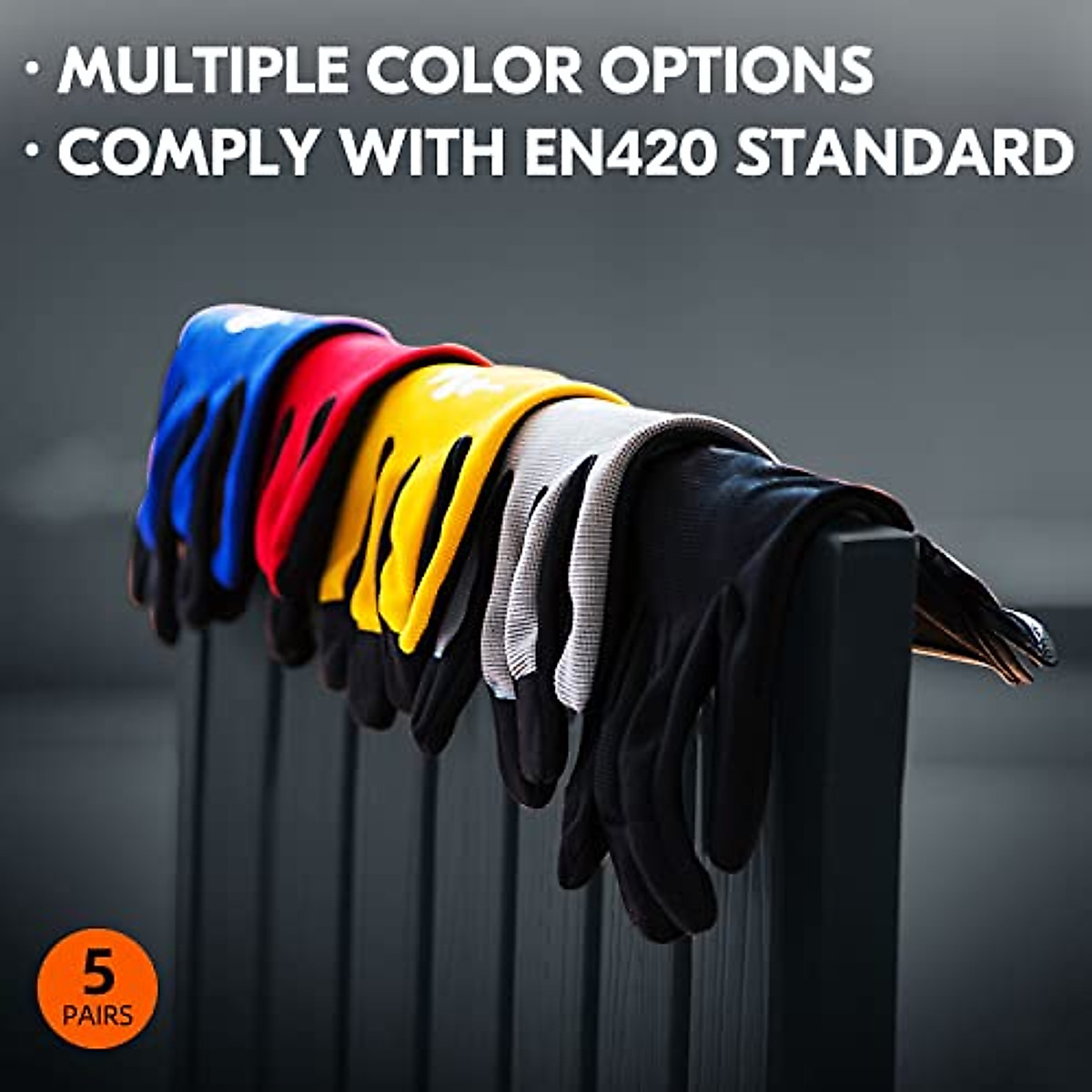 Vgo... 5-Pairs Multi-Functional Safety Work Gloves, Builder Gloves, Gardening Gloves, Light Duty Gloves, Value Pack (Size L, 5 Colors, AL8736)