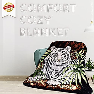 Hiyoko Faux Fur Throw Blanket Queen Size - White Tiger Blanket Faux Mink - Bed Blankets Queen Size
