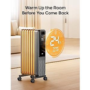 Dreo Oil Filled Radiator, Electric Radiant Heaters for indoor use Large Room with Remote Control, Child Lock, 4 Modes, Overheat & Tip-Over Protection, 24h Timer, Digital Thermostat, Quiet, 1500W
