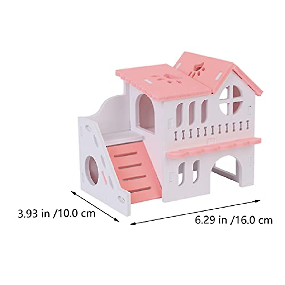 UKCOCO Wooden Hamster House, Small Animal Hideout Castle Double Deck Villa with Climbing Ladder Slide for Hamsters, Mice, Gerbils
