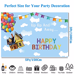 UP Happy Birthday Background Banner Blue Sky White Cloud Balloon Party Decoration Photography Background Banner 7x5 ft
