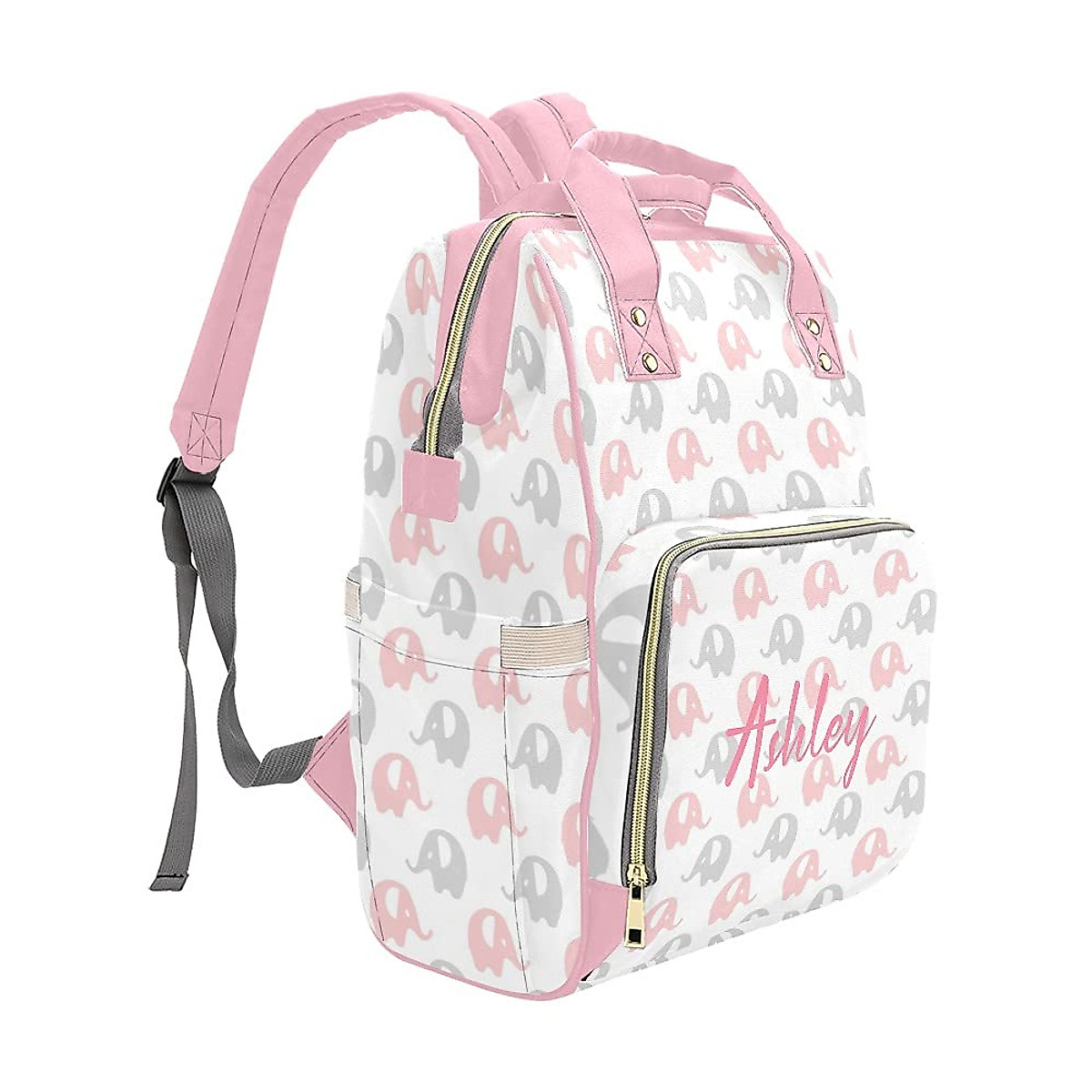 Pink Gray White Elephants Diaper Bags Backpack Personalized Baby Bag Nursing Nappy Bag Travel Tote Bag Gifts