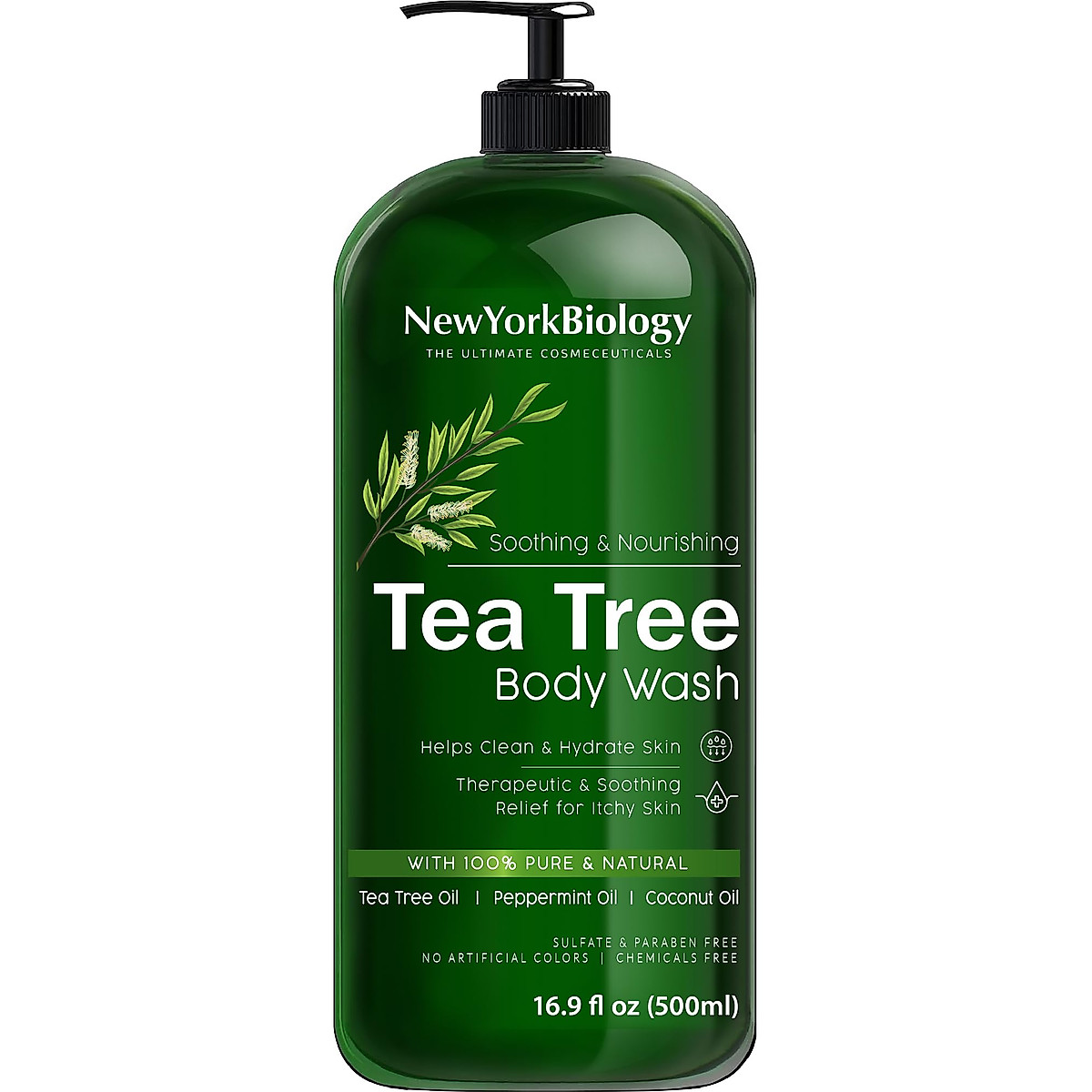 New York Biology Tea Tree Body Wash for Men and Women - Moisturizing Body Wash Helps Soothe Itchy Skin, Jock Itch, Athletes Foot, Nail Fungus, Eczema, Body Odor and Ringworm - 16.9 Fl Oz - Pack of 2