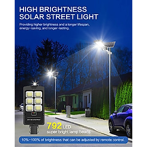 HYKOONT 1000W Solar Street Lights Outdoor 60000 Lumens Dusk to Dawn Waterproof IP66 Motion Sensor Street Lights Solar Powered with Remote Control for Parking Lot, Stadium, Pathway