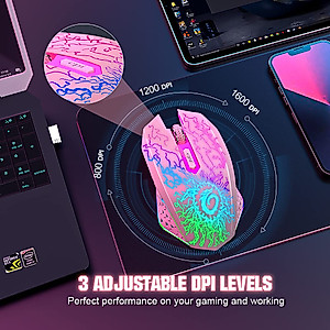 VersionTECH. Wireless Gaming Mouse, Rechargeable Computer Mouse Mice with Colorful LED Lights, Silent Click, 2.4G USB Nano Receiver, 3 Level DPI for PC Gamer Laptop Desktop Chromebook Mac-Pink