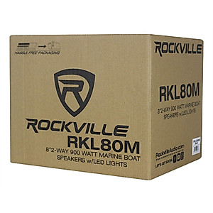 Rockville (2) RKL80MBW 8" 900w Marine LED Speakers+Receiver+Amplifier+Amp Kit