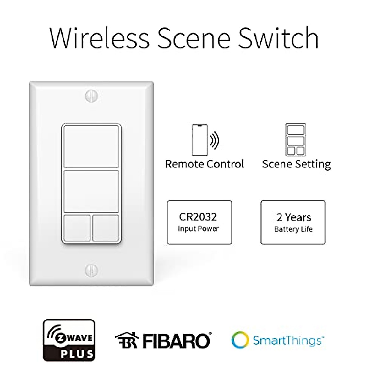 Z-Wave Plus Remote Switch, Scene Wall Switch Controller, 4 Z-Wave Button, Work with Z Wave Hubs(MR40Z)