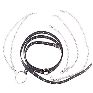 HUI GUO Women's Gothic Body Chain Belt Leather Punk Waist Belt with O-ring Metal Chain Tassel Adjustable Buckles(Black3), One Size