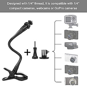 Flexible Jaws Clamp Mount for GoPro Webcam Stand Holder Desk Table Clip with 1/4” Screw Thread 360° Ball Head Compatible with Logitech Webcam/DJI Action Cameras
