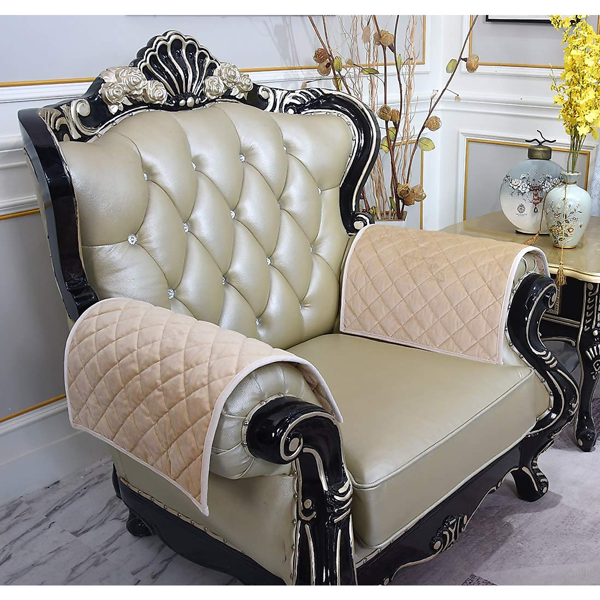 HAOMAIJIA Sofa Armrest Cover, Recliner Chair Arm Cover,Armchair Slipcover Nonslip Quilted Furniture Protector for Leather Sofa Couch (ASand, 14 x14 Inches Sofa Armrest Cover-2 Pieces)