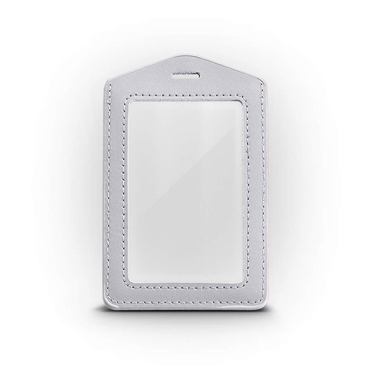 Teensery 2 Pcs Vertical Leather ID Badge Holder Waterproof Clear Card Holder for School ID Office ID, Black and Silver Gray(Only Holder)