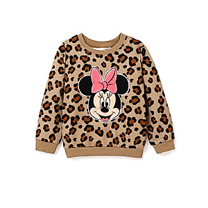 Disney Mickey and Friends Mommy and Me Matching Outfits Leopard Long Sleeves Shirt Sweatshirt Tops, Girls, 6-7 Years