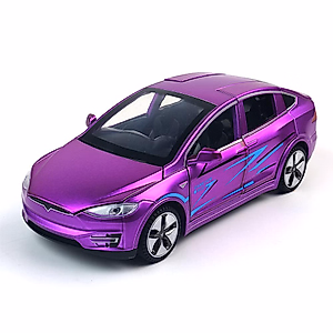 Model X Toy Car, 1:32 Zinc Alloy Diecast Car Toys for Kids, Pull Back Collectible Vehicle Toy Door Opening Scale Car Model with Sound and Light, Birthday Gift for Boys Girls 3+ Years Old