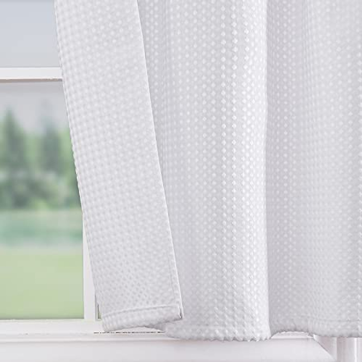 jinchan White Kitchen Curtains 36 Inch Tier Curtains Waffle Woven Textured Cafe Curtains Half Window Curtain Set Rod Pocket Light Filtering for Bathroom Sink Laundry Room Basement RV 2 Panels