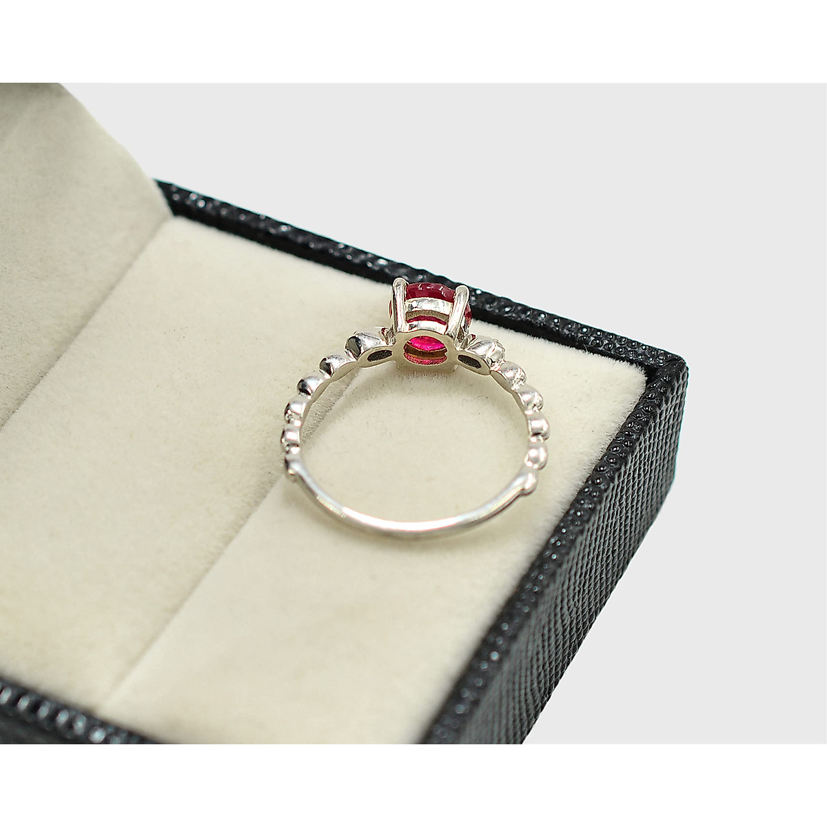 925 Sterling Silver Natural 7 MM Round Ruby Gemstone Ring July Birthstone Ruby Jewelry Solitary Proposal Ring Engagement Gift (RG-8016) (Sterling Silver, 7.5 US)