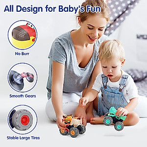 BABYFUNY 3 Pack Cars Toys for 1 Year Old Boy - Baby Monster Trucks Toy Cars for 2 Year Old Boys Dinosaur Toddler Trucks Toys, Pull Back Cars 1 2 3 Year Old Boy Gifts