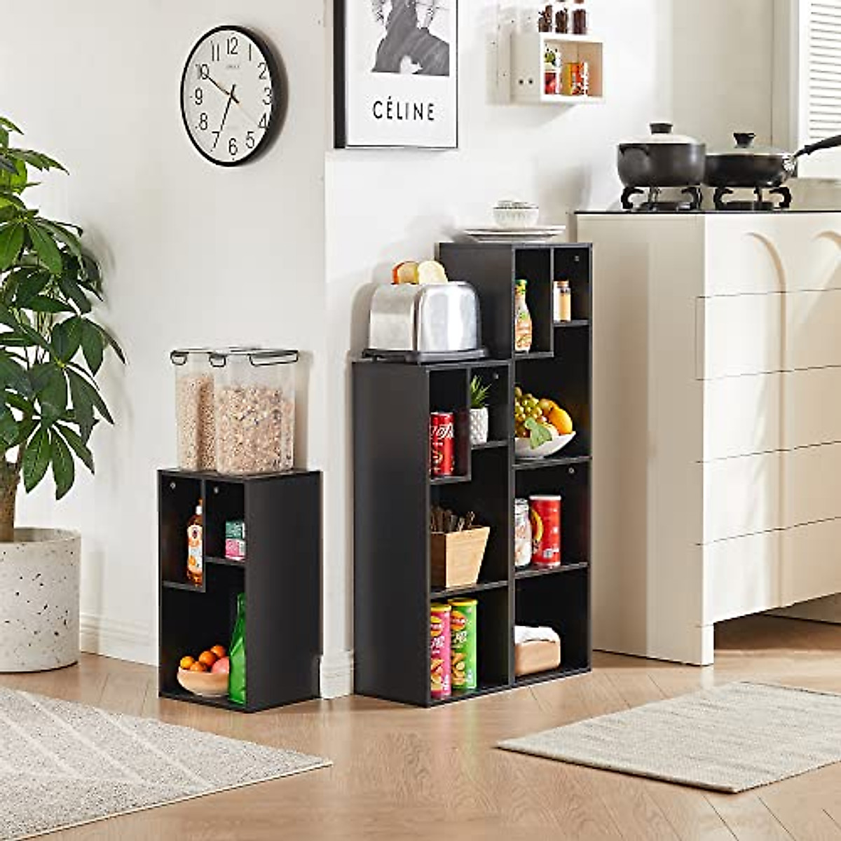 VECELO 3-Cube Open Bookcase, Small Bookshelf with Height Difference Shelves for Most Books, Horizontal Available, 2-Tier Storage Organizer for Home Office, Living Room, Black