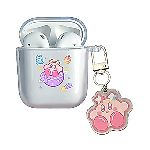 Cute AirPods Case with Kawaii Kabi Keychain for AirPods 2/1 Case,Funny Cartoon Anime AirPod Cover,Clear Kawaii Shockproof Protective Skin Soft Silicone Case for Women Girls Boys Kids