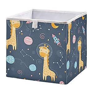 Cute Animals Giraffe Cube Storage Bin Collapsible Storage Bins Waterproof Toy Basket for Cube Organizer Bins for Kids Nursery Book Bathroom Closet Girls Boys - 11.02x11.02x11.02 IN