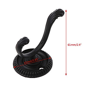 WBANGIAO Heavy Duty Wall Hooks Antique Hanger Sturdy Decorative Coat Racks Alloy Double Hook for Hanging Hats Towels Keys.Black