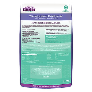 Health Extension Grain Free Venison & Sweet Potato Dry Dog Food (4 lb / 1.81 kg) - Lean Protein Formula for Dogs with Poultry Allergies & Sensitive Stomachs