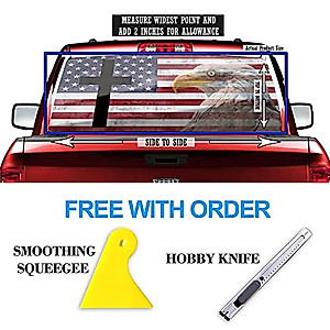 Patriotic Truck Back Window Graphics,Red White American Flag Decal Patriotic Truck Decals,Cross Universal See-Through Rear Window Vinyl Wrap,Christian Full Window Decals for Trucks Car SUV,66"x20"