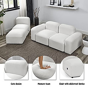 Melpomene Convertible Modular Sectional Sofa,Modern Minimalist 94.5" DIY L Shaped Reversible Loop Yarn Sofa Couch for Living Room,Apartment,Office(Ivory)