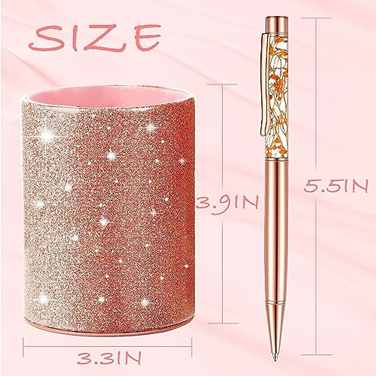 8 Pcs Rose Gold Ballpoint Pen with Pen Holder, Office Supplies Set Glitter Pen Metal Ballpoint Pens Crystal Diamond Pen Black Ink Desk Organizer for Women Girls Rose Gold Desk Accessories Gifts