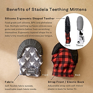 Stadela Baby Soothing Teething Mittens, Food Grade Silicone Teether Toy with Travel Bag for Boy, 2 pcs, Woodland Forest Deer Buffalo Plaid (Lumberjack)