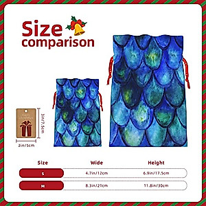 Drawstrings Christmas Gift Bags Watercolor-Blue-Fish-Scales Presents Wrapping Bags Xmas Gift Wrapping Sacks Pouches Medium