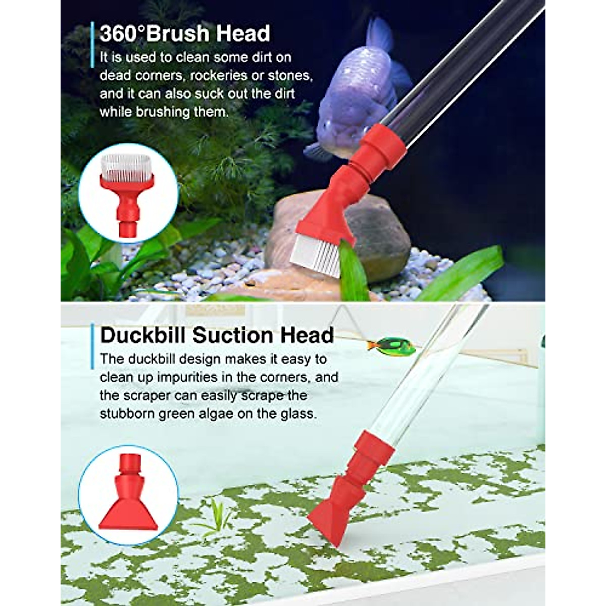 PAIZOO Aquarium Gravel Cleaner, 5 in 1 Fish Tank Siphon Vacuum Cleaning Tools for Aquarium Water Changer Sand Cleaner Kit with Brush Head & Algae Scraper