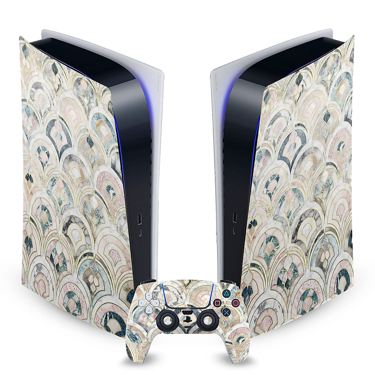 Head Case Designs Officially Licensed Micklyn Le Feuvre Art Deco Tiles In Soft Pastels Art Mix Vinyl Faceplate Sticker Gaming Skin Decal Cover Compatible With Sony PS5 Digital & DualSense