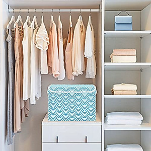 CaTaKu Storage Bins with Lids Japanese Wave Fabric Large Storage Container Cube Basket with Handle Decorative Storage Boxes for Organizing Clothes Shelves