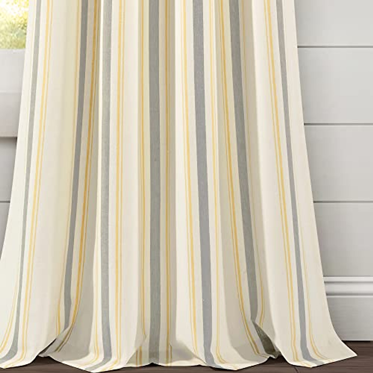 Lush Decor Farmhouse Stripe Yarn Dyed Cotton Window Curtain Panels Yellow/Gray 42X84 Set