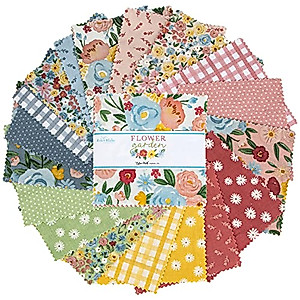 Flower Garden Riley Blake 5-inch Stacker by Echo Park Paper Co, 42 Precut Fabric Quilt Squares Assorted 5 Inches