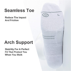 CelerSport 6 Pack Men's Running Ankle Socks with Cushion, Low Cut Athletic Sport Tab Socks, White, Shoe Size: 7-9