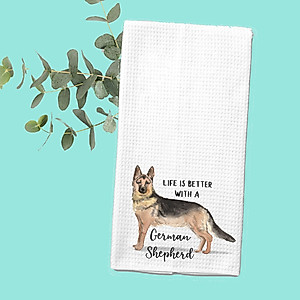 Watercolor Life is Better with a German Shepherd Microfiber Kitchen Tea Bar Towel Gift for Animal Dog Lover