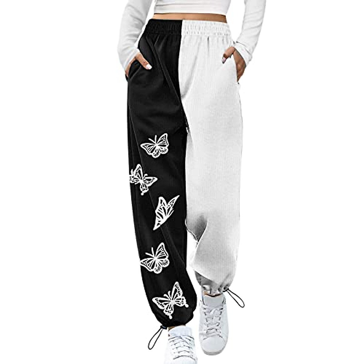 Teen Girls Womens Sweatpants Lounge Baggy Cotton Casual Joggers High Waist Athletic Pant Winter Sweatpants Loose Fit Lounge Trousers Bottom Yoga Jogger Pants A290 Black
