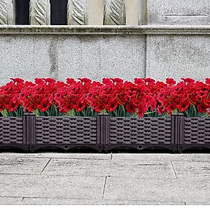 SOFYOURS 16 Bundles Artificial Flowers Outdoor UV Resistant Fake Flowers No Fade Plastic Plants Garden Porch Window Box (Red)