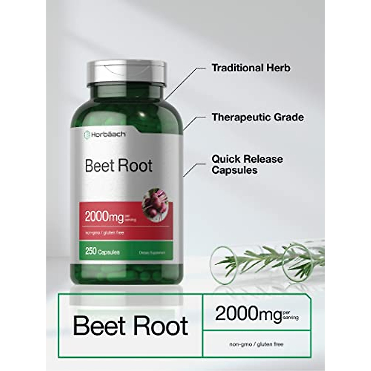 Beet Root Powder Capsules | 250 Pills | Herbal Extract | Non-GMO, Gluten Free, and DNA Tested Supplement | by Horbaach