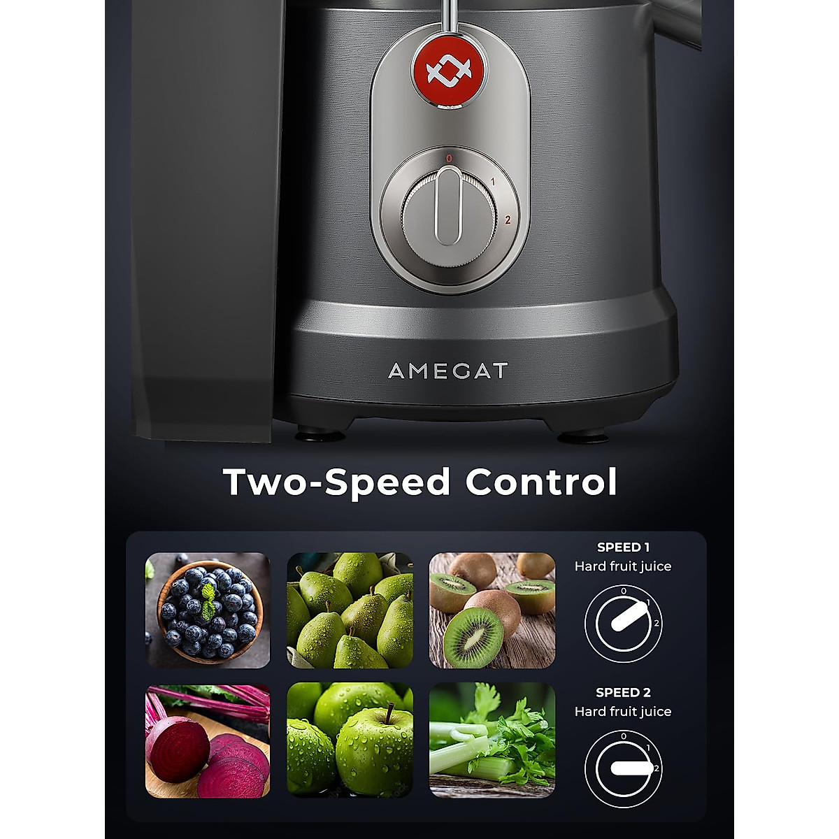 AMEGAT Juicer Machines Vegetable and Fruit, 1300W Powerful Juice Extractor Machine, Whole Fruit Juicer With 3.2" Wide Mouth Food Chute, 2 Speeds, High Juice Yield, 100% BPA-Free