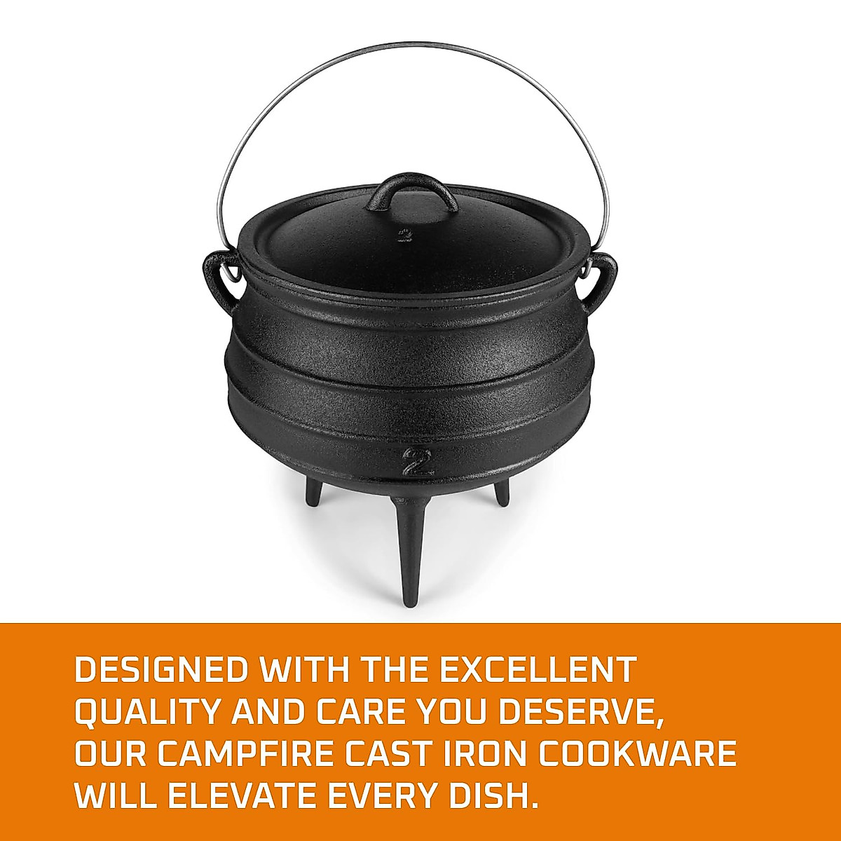 Bruntmor Pre-Seasoned Cast Iron Cauldron - 6 Quart African Potjie Pot with Lid - 3-Legged Dutch Oven for Camping and Over-the-Fire Cooking - Durable Outdoor Cookware for Stews, Chili, and Slow Cooking
