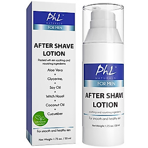 PHL Naturals Unscented Aftershave for Men, After Shave Lotion - Soothes, Moisturizes, Repairs Skin & Prevents Razor Burn, Smooth Soft Finish, 1.75 oz / 51.7 ml