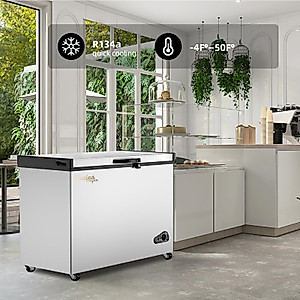 rosmena Commercial Chest Freezer - 14.2 Cu.Ft Deep Freezer with Lock, Ice Scoop, Removable Baskets, Temp Rang 0.4°F To 50°F, Quiet Energy Saving Freezer for Ice Cream, Bulk Storage, Silver