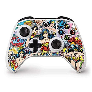 Skinit Decal Gaming Skin compatible with Xbox One S Controller - Officially Licensed Warner Bros Wonder Woman Comic Blast Design
