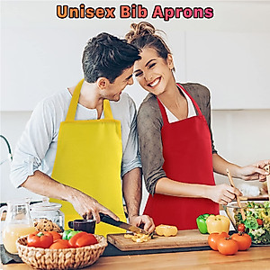 HOPMORED 8 Pack Plain Bib Aprons Bulk,Mixed Color Apron with 2 Front Pockets,Washable Blank Aprons for Kitchen Cooking Crafting BBQ Painting Drawing,8 Colors